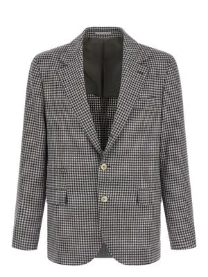 Brunello Cucinelli Houndstooth Single-breasted Blazer - Dark Gray