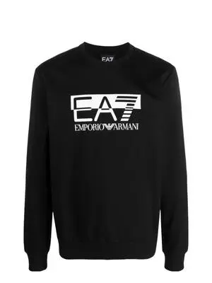 EA7 Logo-print Cotton Sweatshirt - Black