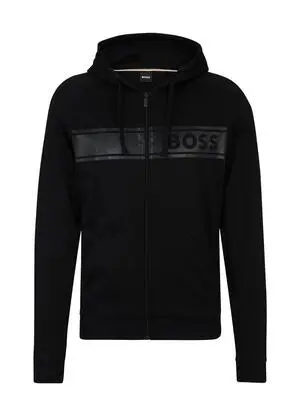 Hugo Boss Zip-up Hoodie With Logo Print - Black