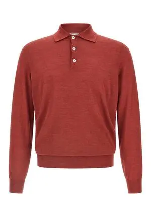 Brunello Cucinelli Long Sleeved Knitted Polo Shirt - Red