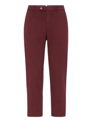 Brunello Cucinelli Garment-dyed Gabardine Tailored Trousers - Amaranth