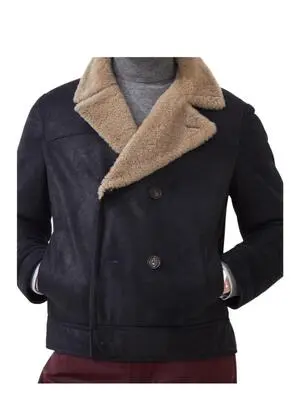 Brunello Cucinelli Double-breasted Jacket With Shearling Collar - Black