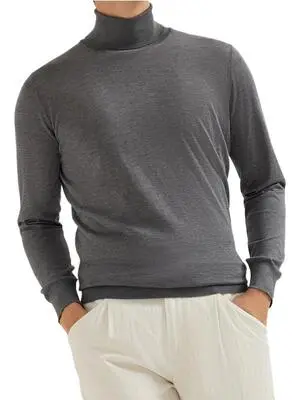 Brunello Cucinelli High Neck Ribbed Knit Sweater - Anthracite