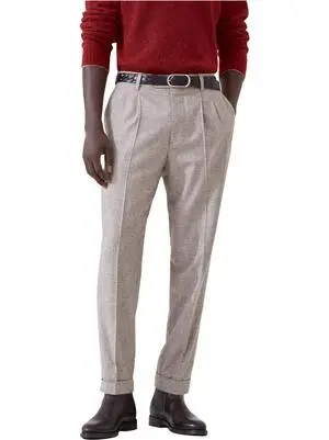 Brunello Cucinelli Pleated Tailored Trousers With Cuffed Hem - Nude