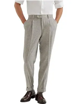Brunello Cucinelli Pleated Check Trousers - Gray