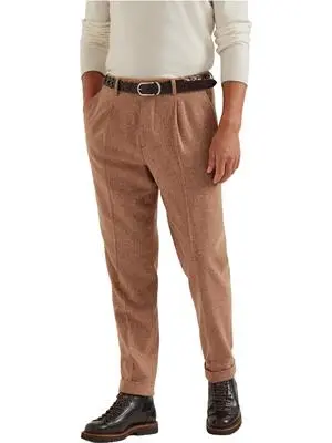 Brunello Cucinelli Tailored Pleated Trousers With Cuffed Hem - Brown
