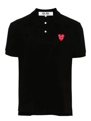 Comme Des Garçons Heart-patch Cotton Polo Shirt - Black