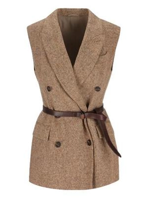 Brunello Cucinelli Double-breasted Belted Vest - Brown