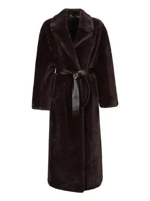 Pinko Long Faux Fur Coat - Brown