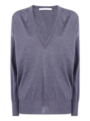 NUUR V-neck Sweater With Ribbed Details - Anthracite