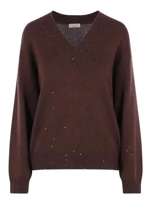 Brunello Cucinelli Sequined V-neck Jumper - Brown