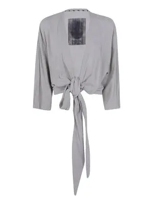 ZIGGY CHEN Long-sleeved V-neck Top With Front Tie Detail - Grey