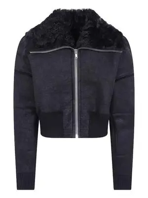 Rick Owens Cropped Aviator Leather Jacket - Black