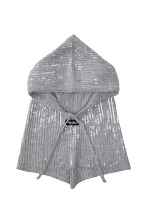 Pinko Sequin-embellished Ribbed-knit Hood - Grey