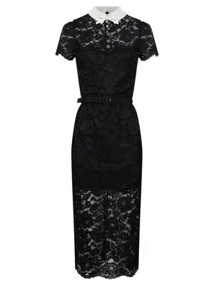 SELF-PORTRAIT Lace Contrast-collar Midi Dress - Black