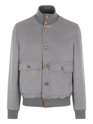 Brunello Cucinelli Long-sleeved Buttoned Jacket With High Collar - Gray