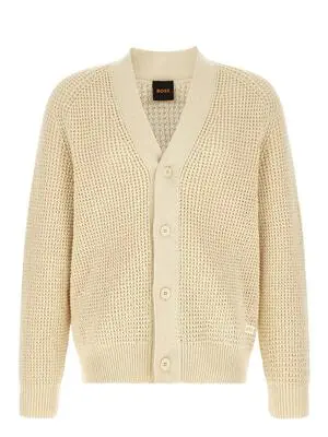 Hugo Boss Honeycomb Knit V-neck Cardigan - Beige