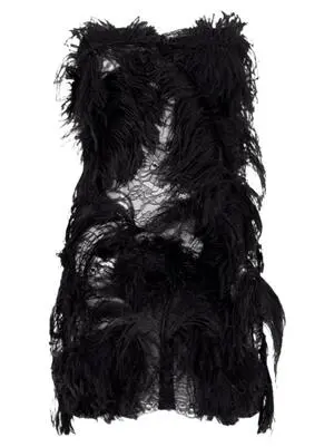 Attico Strapless Feather And Lace Mini Dress - Black