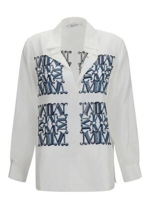 Max Mara Logo Printed Button-up Shirt - White
