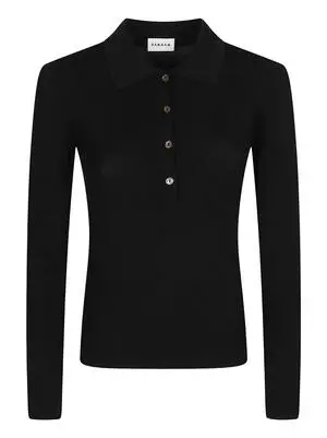 P.a.r.o.s.h Ribbed-knit Polo Top With Long Sleeves - Black