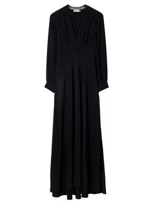 Rixo Long-sleeved V-neck Maxi Dress - Black