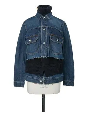Sacai Raw-cut Knit-panelled Denim Jacket - Blued/navy