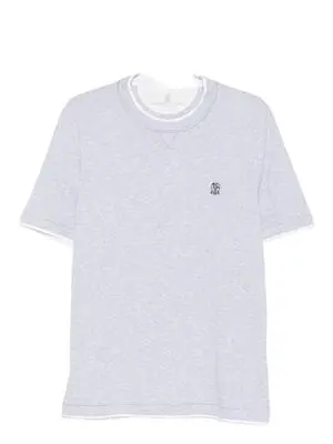 Brunello Cucinelli Logo-embroidered Crew-neck T-shirt - Grey