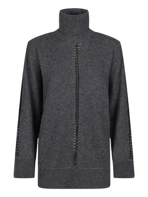 P.a.r.o.s.h Ribbed High Neck Long Sleeve Sweater With Embellished Detail - Black
