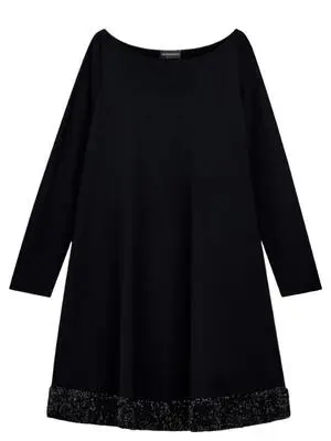 Emporio Armani Boat Neck Sequin Hem Dress - Black