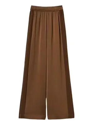TWINSET Satin Palazzo Trousers With Matte Side Panels - Dark Brown