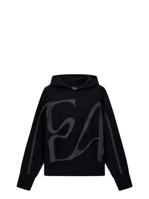 Emporio Armani French Terry Jersey Hoodie With Oversized Ea Embroidery - Black