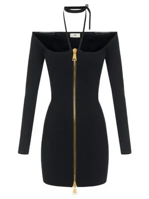 Elisabetta Franchi Off-the-shoulder Knit Mini Dress With Front Zip - Black