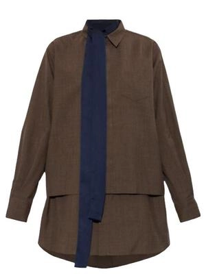 Sacai Wool Shirt Dress With Asymmetrical Hem - Brown