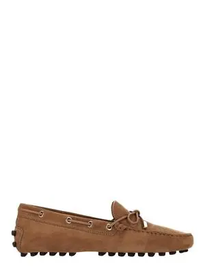 TOD'S Suede Gommino Loafers With Bow Detailing - Brown