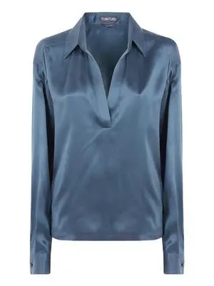 TOM FORD Long Sleeve Polo Shirt - Blue