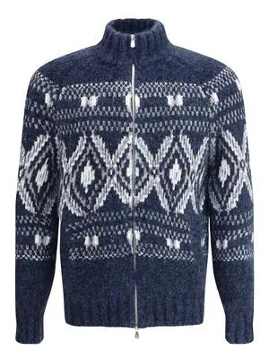 Brunello Cucinelli High Neck Geometric Zip-up Cardigan - Blue