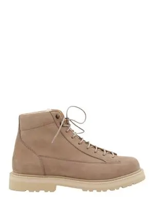 Brunello Cucinelli Logo Patch Lace-up Ankle Boots - Beige