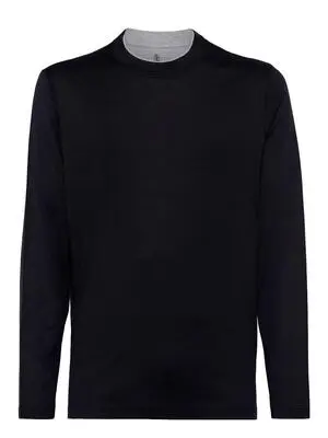 Brunello Cucinelli Contrasting-trim Long-sleeved T-shirt - Black