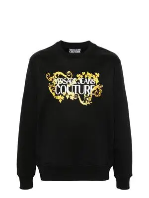 Versace Logo Print Cotton Sweatshirt - Black