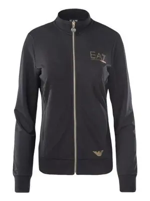 EA7 Logo Embellished Zip Up Track Jacket - Black