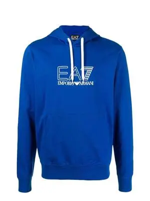 EA7 Logo Print Hoodie - Blue