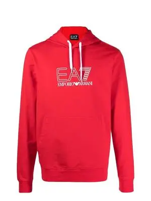 EA7 EA7 Emporio Armani Logo-Print Rib-Trimmed Hoodie Red