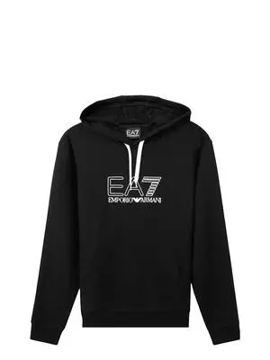 EA7 Logo-print Rib-trimmed Hoodie - Black