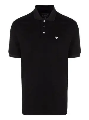 Emporio Armani Micro Eagle Mercerised Pique Polo Shirt - Black