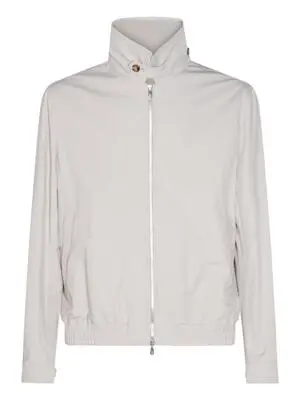 Brunello Cucinelli High Neck Zip-up Bomber Jacket - Ivory