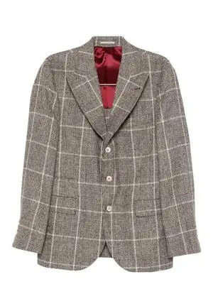 Brunello Cucinelli Single Breasted Checked Jacket - Gray