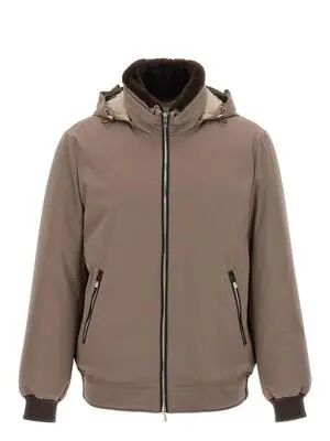 Brunello Cucinelli Shearling Collar Bomber Jacket - Brown