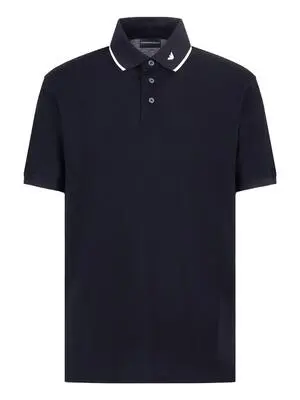 Emporio Armani Logo Embroidered Short Sleeved Polo Shirt - Black