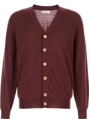 Brunello Cucinelli V-neck Knitted Cardigan - Red