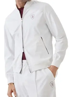 Brunello Cucinelli Logo Printed Zipped Sweatshirt - White